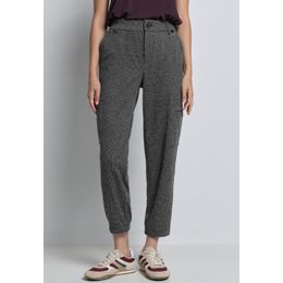 Damen Cargohose, schwarz, Gr. 46, STREET ONE STUDIO, unifarben, Stoff, 65% Polyester, 32% Viskose, 3% Elasthan, Hosen, High Waist