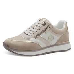 Tamaris Damen Keilsneaker, Gr. 38, beige, Leder, Lederimitat, Textil, aufgeraut, Schuhe, Freizeitschuh, Halbschuh, Schn&uuml;rschuh mit Kontrastbes&auml;tzen