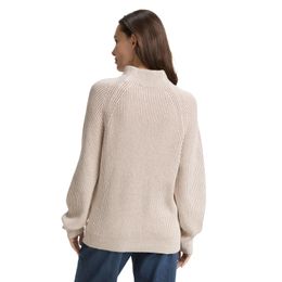 Tom Tailor Damen Strickpullover, beige, Gr. L, Strukturmuster, Rippstrick, Obermaterial: 65% Baumwolle, 30% Polyamid, 5% Wolle, Pullover, mit