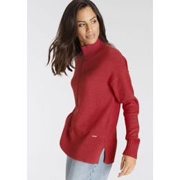Laura Scott Damen Stehkragenpullover, rot, Gr. 44, unifarben, Strick, Obermaterial: 50% Viskose, 28% Polyester, 22% Polyamid, Pullover, mit Zierbiese