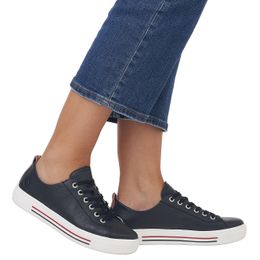 Remonte Damen Plateausneaker, Gr. 45, blau, Leder, unifarben, Schuhe, mit herausnehmbarer Einlage, Freizeitschuh, Halbschuh, Schn&uuml;rschuh