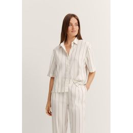 Bugatti Damen Kurzarmbluse, beige, Gr. 36, gestreift, 56% Leinen, 28% Polyester, 14% Viskose, 2% Elasthan, Blusen, aus Leinen-Mix