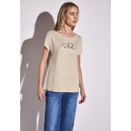 Street One Damen T-Shirt, beige, Gr. 34, unifarben, Web, 50% Baumwolle, 50% Modal, Shirts, im soften Baumwoll-Mix