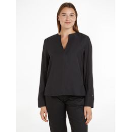 Tommy Hilfiger Damen Klassische Bluse "VISCOSE REGULAR V-NECK LS BLOUSE", schwarz, Gr. 34, unifarben, Web, Obermaterial: 100% Viskose, Blusen, mit