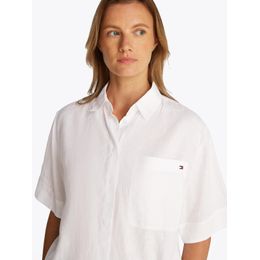 Tommy Hilfiger Damen Kurzarmshirt "ESS LINEN RELAXED S/S SHIRT", wei&szlig;, Gr. 36, unifarben, Web, Obermaterial: 100% Leinen, Shirts, mit Brusttasche,