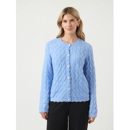Y.A.S Damen Strickjacke "YASBUBERA LS KNIT CARDIGAN S. NOOS", blau, Gr. XXL, unifarben, Strick, Obermaterial: 52% Polyester, 24% Polyacryl, 15%