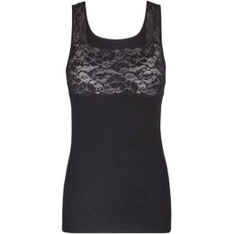 Nina von C. Damen Achselhemd ""Fine Cotton"", Gr. 48, schwarz, Obermaterial: 100% Baumwolle. Spitze: 91% Polyamid, 9% Elasthan, bestickt, unifarben,