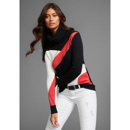 Laura Scott Damen Strickpullover, schwarz, Gr. 36, colorblocking, Strick, Obermaterial: 50% Baumwolle, 50% Polyacryl, Pullover, mit Rollkragen und