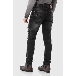 Cipo & Baxx CIPO & BAXX Herren Cargojeans "Hose", schwarz, Gr. 31, gestreift, 68% Baumwolle, 30% Polyester, 2% Elasthan, Jeans, L&auml;ssige Details und Applikationen