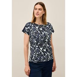 Cecil Damen Print-Shirt, blau, Gr. M, bedruckt, Web, 50% Baumwolle, 50% Modal, Shirts, mit Rundhalsausschnitt
