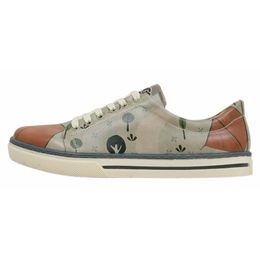 DOGO Damen Sneaker "Classic Schn&uuml;rsneaker This Is Our Happy Place Damen Sneaker", Gr. 36, grau, Lederimitat, Schuhe, Handgefertigt