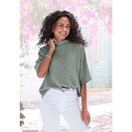 Lascana Damen Kurzarmshirt "mit Stehkragen", gr&uuml;n, Gr. 36, unifarben, Cr&ecirc;pe, Obermaterial: 97% Polyester, 3% Elasthan, Shirts, aus b&uuml;gelfreier