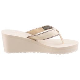 Tommy Hilfiger Damen Dianette "WEDGE BEACH SANDAL", Gr. 41, beige, Textil, Schuhe, Keilabsatz, Zehentrenner, Sommerschuh mit Logoschriftzug