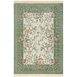Teppich Hanse Home, B:95cm H:5mm L:140cm, gr&uuml;n, Viskose, Wohnzimmer, Teppiche, "Antik Flowers", Orientalisch mit Fransen, Orient, Wohnzimmer,