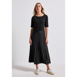 Street One Damen Midikleid, schwarz, Gr. 42, unifarben, Web, Oberteil: 48% Baumwolle, 47% Modal, 5% Elasthan; Rock: 95% Polyester, 5% Elasthan,