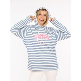 Zwillingsherz Damen Kapuzensweatshirt ""Streifen Moin"", blau, Gr. L, mehrfarbig, angeraute Sweatware, Obermaterial: 50% Baumwolle, 50% Polyester,