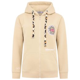 Zwillingsherz Damen Kapuzensweatjacke, beige, Gr. L, Sweatware, Obermaterial: 50% Baumwolle, 50% Polyester, Sweatjacken, Leo-Details, Langarm,