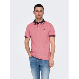 Only & Sons ONLY & SONS Herren Poloshirt "ONSFLETCHER SLIM SS POLO NOOS", rot, Gr. XXL, unifarben mit Farbeinsatz, Piqué, Obermaterial: 100% Baumwolle, Shirts
