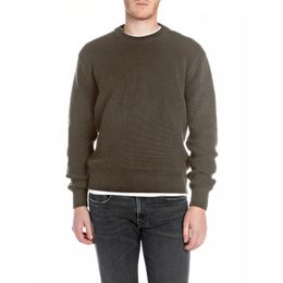 Replay Herren Strickpullover, grün, Gr. M, unifarben, Strick, Obermaterial: 100% Baumwolle, Pullover, mit Rundhals