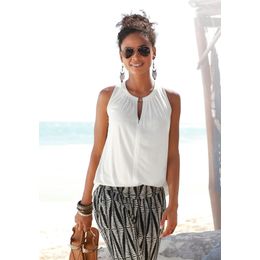 Lascana Damen Tanktop, beige, Gr. 32, unifarben, Jersey, Obermaterial: 100% Viskose, Tops, mit Zieraccessoire, l&auml;ssiges Jerseytop, casual