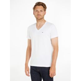 Tommy Jeans Herren T-Shirt "TJM ORIGINAL JERSEY V NECK TEE", wei&szlig;, Basic, Gr. XL, unifarben, Single Jersey, Obermaterial: 100% Baumwolle, Shirts, mit