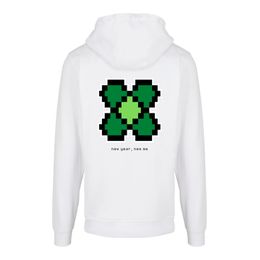 F4NT4STIC Herren Kapuzenpullover "Silvester Happy New Year Pixel Kleeblatt", wei&szlig;, Gr. L, Obermaterial: 50% Baumwolle, 50% Polyester, Pullover, Print