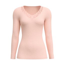 Calida Damen Longsleeve "Silky Wool Joy", Gr. XS, rosa, Obermaterial: 70% Schurwolle, 30% Seide, Shirts, zarte Spitzen-Details, w&auml;rmend, weich,