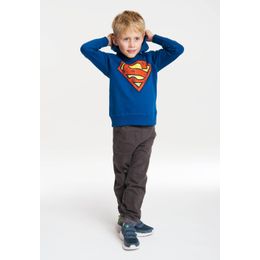 logoshirt Jungen Kapuzensweatshirt "DC - Superman Logo", blau, Gr. 92, bedruckt, mehrfarbig, 80% Baumwolle, 20% Polyester, Sweatshirts, mit