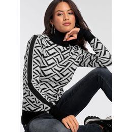 Melrose Damen Rollkragenpullover, schwarz-wei&szlig;, Gr. 40, Jacquardmuster, Strick, Obermaterial: 70% Viskose, 30% Polyamid, Pullover, mit Jacquard-Muster