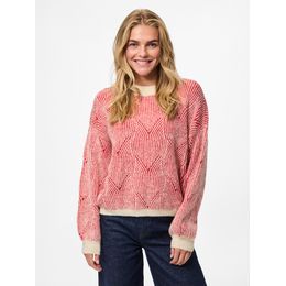 Pieces Damen Rundhalspullover "PCJENNA LS O-NECK KNIT NOOS BC", wei&szlig;, Gr. XS, gemustert, Strick, Obermaterial: 79% Polyester, 13% Polyacryl, 5%