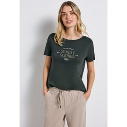Street One Damen T-Shirt, gr&uuml;n, Gr. 36, bedruckt, Jersey, Obermaterial: 50% Baumwolle, 50% Modal, Shirts, Sommershirt mit Wording-Artwork