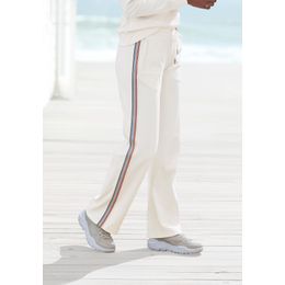 H.I.S. H.I.S Damen Relaxhose, Gr. 32, beige, Interlock, Obermaterial: 60% Baumwolle, 40% Polyester, unifarben, Basic, Hosen, mit seitlichen Streifendesign