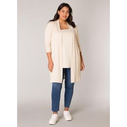 Damen Longstrickjacke "Ayla Long", beige, Gr. 50, Base Level Curvy, unifarben, Strick, Obermaterial: 94% Viskose, 6% Elasthan, Strickjacken,