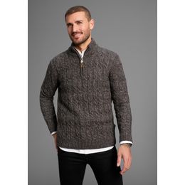 DELMAO Herren Troyer "Bis Gr&ouml;&szlig;e 3XL", grau, Gr. L, Zopfmuster, meliert, Strick, Obermaterial: 80% Polyacryl, 20% Baumwolle, Pullover, mit Zopfmuster