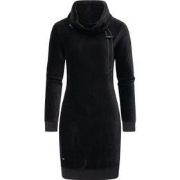 Ragwear Damen Sweatkleid "Chloe Velvet", schwarz, Gr. S, Samt, 62% Baumwolle, 35% Polyester, 3% Elastan, Kleider, stylisches Langarmkleid in Samtoptik