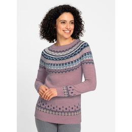 Damen Jacquardpullover "Jacquard-Pullover", blau, Gr. 40, gemustert, mehrfarbig, 61% Polyacryl, 25% Baumwolle, 14% Polyamid, Pullover