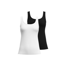 Calida Damen Unterhemd "Unterhemd Top ohne Arm Essential Cotton 2er Pack", Gr. 48, schwarz-weiß, Obermaterial: 95% Baumwolle CO. 5% Elasthan EL.,