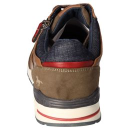 Mustang Shoes Damen Sneaker, Gr. 41, braun, Lederimitat, Textil, kontrastfarbene Details, Schuhe, Freizeitschuh, Schn&uuml;rschuh mit Au&szlig;enrei&szlig;verschluss