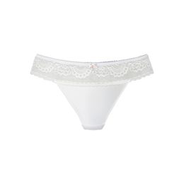 Lascana Damen High-Waist-String, Gr. 32, beige, Microtouch, Obermaterial: 90% Polyamid, 10% Elasthan, Unterhosen, mit breitem Bund aus floraler Spitze