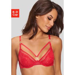 JETTE Damen B&uuml;gel-BH, Gr. 70, rot, Spitze, Obermaterial: 90% Polyamid, 10% Elasthan, BHs, mit aufregenden Ring- und B&auml;nderdetails, sexy Dessous,