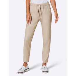 Damen Jogger Pants, beige, Gr. 18, CREATION L PREMIUM, unifarben, 55% Leinen, 42% Viskose, 3% Elasthan, Hosen