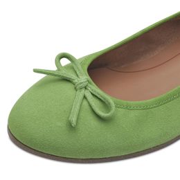 Tamaris Damen Ballerina, Gr. 38, gr&uuml;n, Textil, Ziegenveloursleder, Schuhe, Blockabsatz, Businessschuh, Schlupfschuh mit s&uuml;&szlig;er Zierschleife