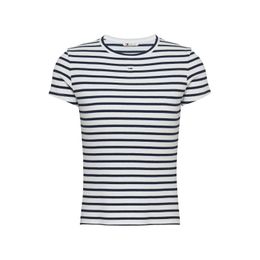 Tommy Jeans Damen Kurzarmshirt "TJW SLIM ESSENTIAL RIB SS EXT", blau, Gr. XL, gestreift, Single Jersey, Obermaterial: 95% Baumwolle, 5% Elasthan,