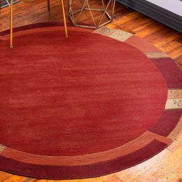 Wollteppich LUXOR living, H:20mm &Oslash;:150cm, rot, Wolle, Wohnzimmer, Teppiche, "India", reine Wolle, handgekn&uuml;pft, mit Bord&uuml;re