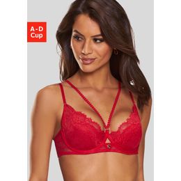 Lascana Damen Push-up-BH "Samara", Gr. 80, rot, Spitze, Obermaterial: 90% Polyamid, 10% Elasthan, BHs, mit verf&uuml;hrerischem Zierb&auml;ndchen und Cut-Out,
