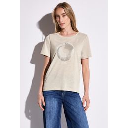 Street One Damen T-Shirt, beige, Gr. 34, bedruckt, Stoff, 80% Polyester, 20% Viskose, Shirts, mit Rundhalsausschnitt
