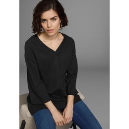 Boysen's BOYSEN'S Damen V-Ausschnitt-Pullover, schwarz, Gr. 52, unifarben, Feinstrick, Obermaterial: 70% Viskose, 30% Polyamid, Pullover, in leichter A-Form