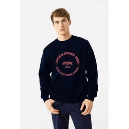Jack & Jones JACK & JONES Herren Sweatshirt "JJSIMON SWEAT CREW NECK", blau, Gr. S, bedruckt, angeraute Sweatware, Obermaterial: 60% Baumwolle, 40% Polyester,