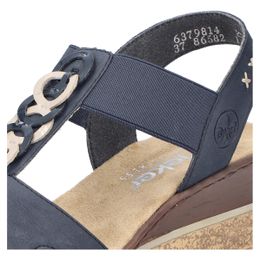 Rieker Damen Keilsandalette, Gr. 40, blau, Nubuklederimitat, kontrastfarbene Details, Schuhe, Sommerschuh, Sandale, Plateausandale mit Gummizug f&uuml;r