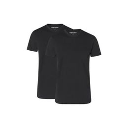 CAMP DAVID Damen T-Shirt "T-Shirt 2er Pack", schwarz, Gr. L, Obermaterial: 95% Baumwolle CO. 5% Elasthan EL., Shirts